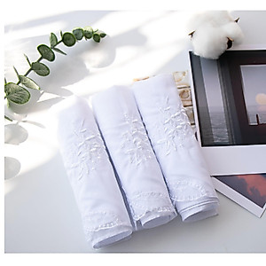 BonjourMrsMr Ladies Womes White Embroidery Cotton Handkerchiefs Wedding Hankies Scalloped 3PCS