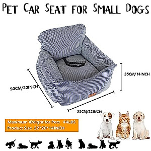 Dog Booster & Car Seats Pet Dog Car Seat Pet Booster Seat for Small Pet Under 44 lbs Travel Safety Car Seat Dogs Cats Bed for Car with Storage Pocket and Harness Strap (Blue Striped)