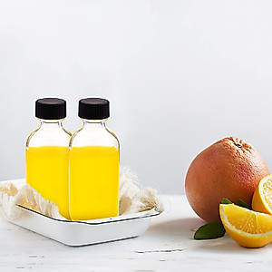 Cibeat 12 pack 2 oz Clear Glass Boston Bottle With Black Poly Cap, Funnel, Chalk Labels, Pen Dispensing Bottles for Homemade Vanilla Extract, Essential Oils, Herbal Medicine, Wedding Christmas Decor