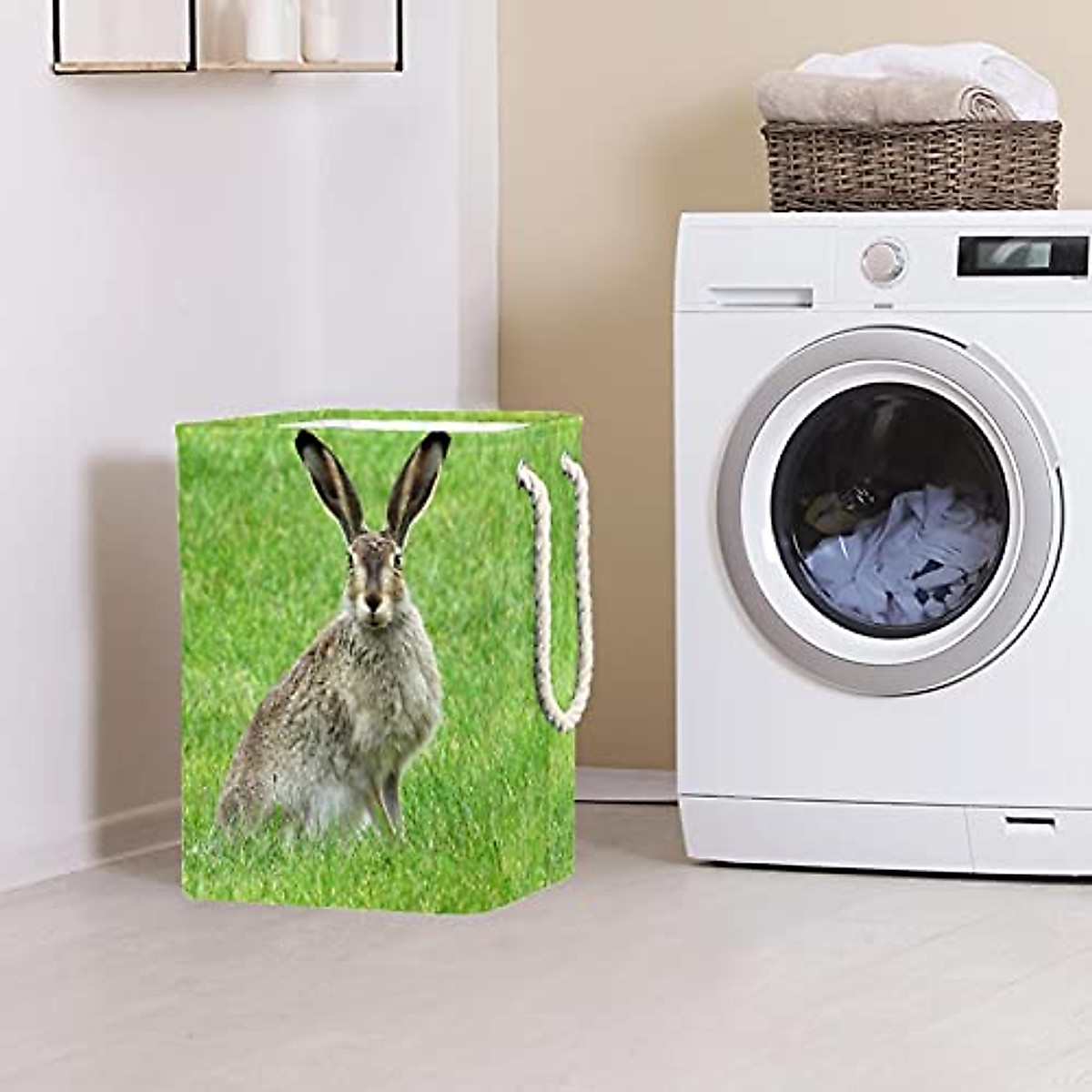 DEYYA Waterproof Laundry Baskets Tall Sturdy Foldable Wild Rabbit Bunny Hare Nature Grassland Print Hamper for Adult Kids Teen Boys Girls in Bedrooms Bathroom