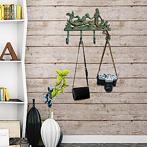 CatchDragon Rustic Cast Iron Mermaid Coat Rack Wall Mount, Decorative Mermaid Wall Hooks Hangers w/4 Hooks for Hanging Towels Coats Keys Hats (C)