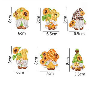 LUSandy 6pcs DIY Gnomes Diamond Painting Stickers Kits for Adults Kids, Full Drill Sunflower Gnomes Diamond Art Stickers by Number Mosaic Gem Art Crafts Set for Children, Boys and Girls