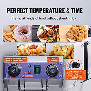 VEVOR Commercial Electric Deep Fryer, 22.7Qt Electric Oil Fryer w/Time Control & Oil Filtration, Stainless Steel Large Deep Fryer for Restaurant and Home Use, 3000W w/Dual Removable Basket, Silver