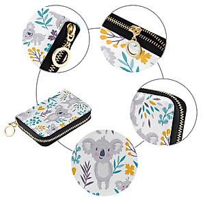 MOYYO RFID Credit Card Holder Case Animal Cute Koala Bears Floral Leather Printed Zipper Card Case Wallet for Women Girls