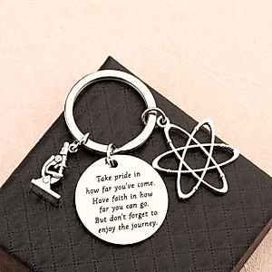 FUSTMW Science keychain Chemistry Science Gifts Atom Microscope Keychain Scientist Physicist Chemist Graduation Gift Biology Jewelry Science Lovers Gift (Science keychain)