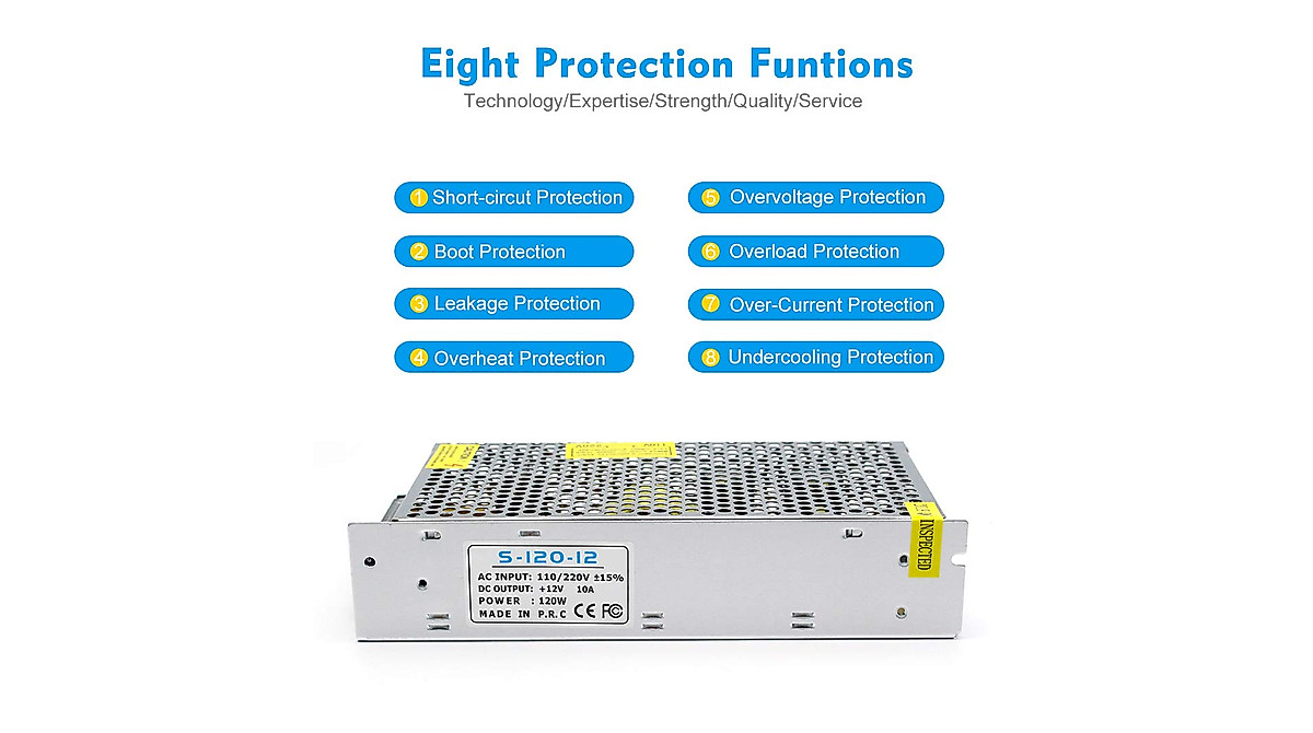 inShareplus 12V 10A 120W, DC Universal Regulated Switching Power Supply, 100-240V AC to DC 12 ...