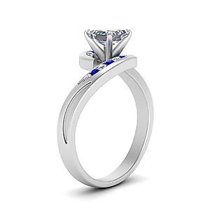 CaratYogi Channel Set Swirl Diamond Ring sterling silver Created Blue Sapphire Princess shape Blue color Side Stone Engagement Rings channel Setting in Size 8 Casual Wear for Gift