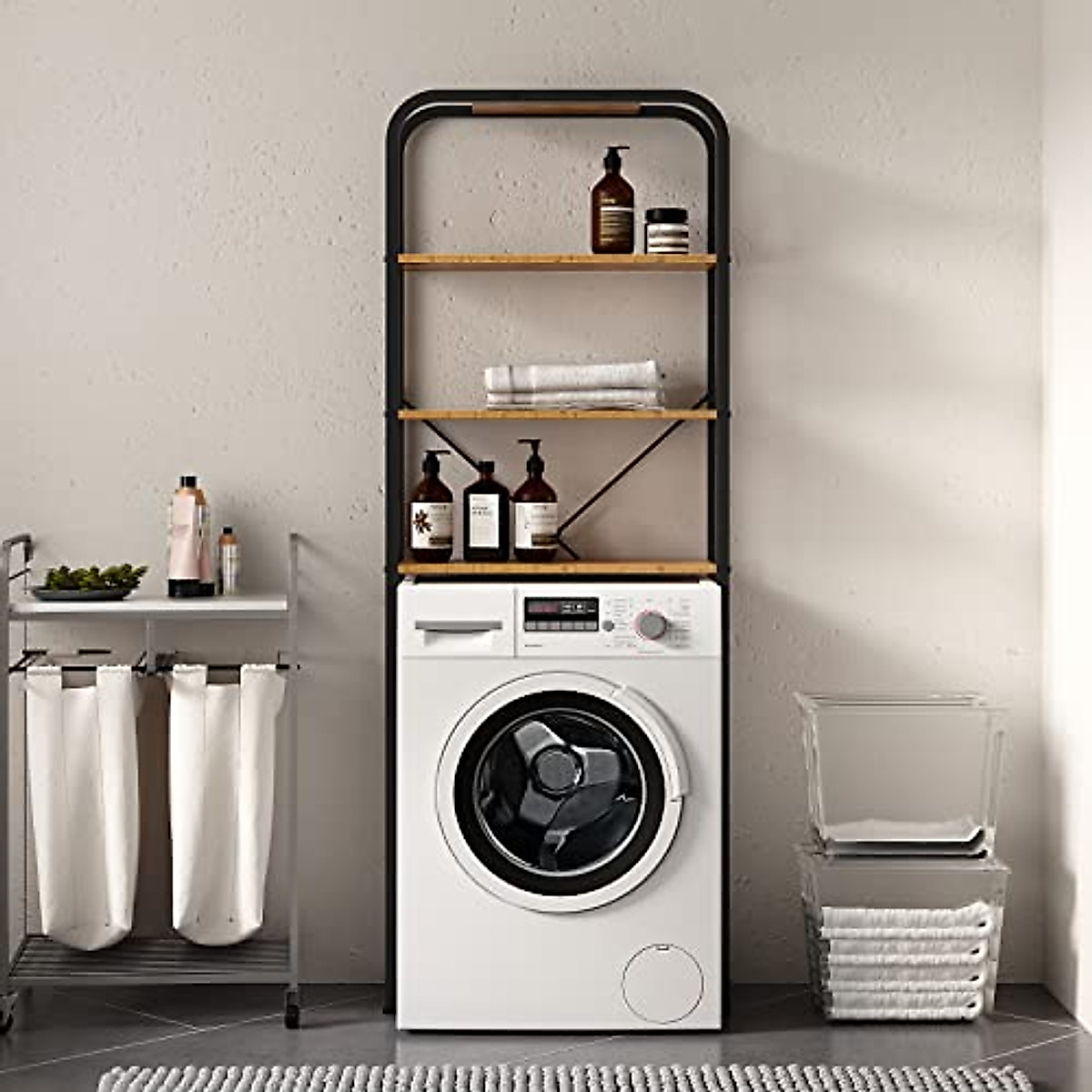 SogesHome 4-Tier Over The Toilet Storage, 68’’ Tall Bathroom Organizer Storage Shelf, Space-Saving Bathroom Shelf Over Washer, Wood Shelves for Small Rooms, Vintage Brown