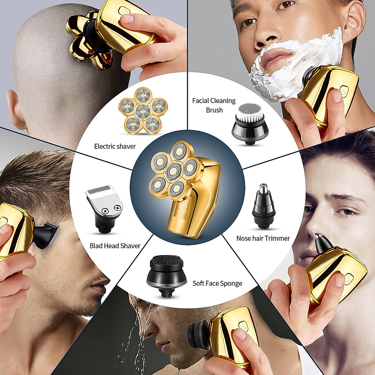 Electric Razors for Men- Upgrade 5 in1 Bald Head Shaver - LED Display Electric Shavers for Men- Multifunctional Razors for Men Grooming Kit- Waterproof Cordless Shavers Men- USB Rechargeable