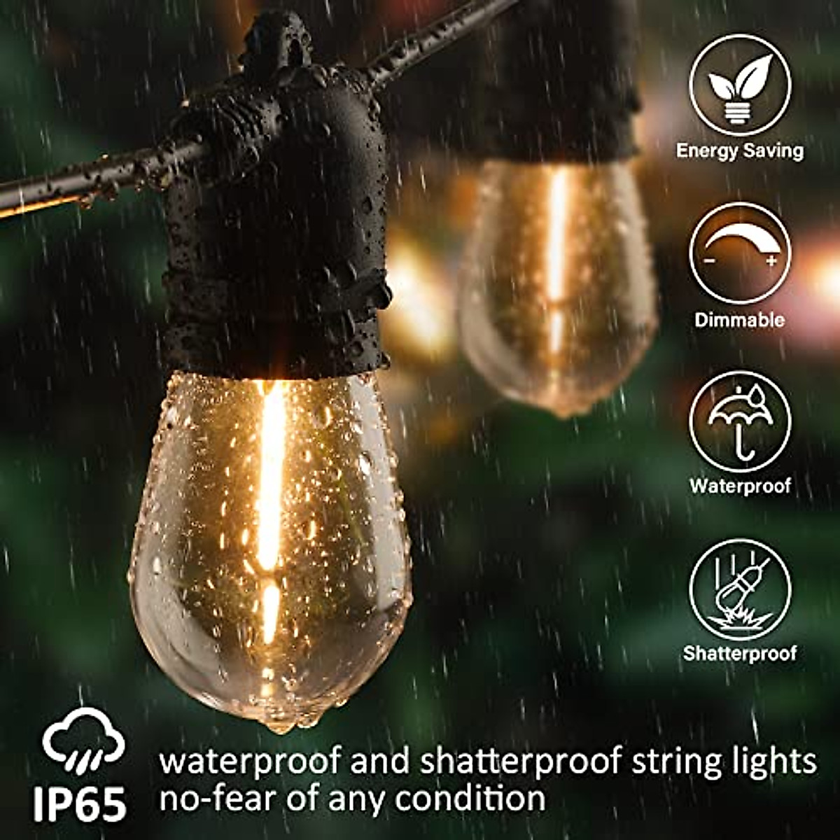 WENFENG Solar Outdoor String Lights, 3 Colors Patio String Light with 27FT Waterproof String, S14 Bulbs, Dimmable LED Solar String Lights for Patio