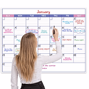 Large Dry Erase Calendar for Wall - Undated 1 Month Wall Calendar, 40" x 30", Erasable & Reusable Laminated White Board Calendar with 8 Round Stickers, Great Layout Wall Calendar Dry Erase for Home, Office and School