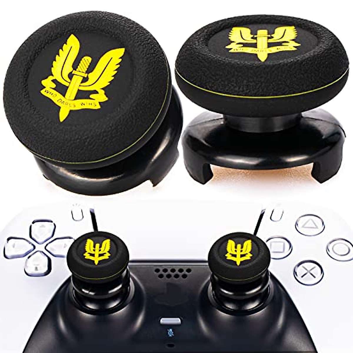 Playrealm FPS Thumbstick Extender & Printing Rubber Silicone Grip Cover 2 Sets for PS5 Dualsenese & PS4 Controller (SAS Who Dares Wins)