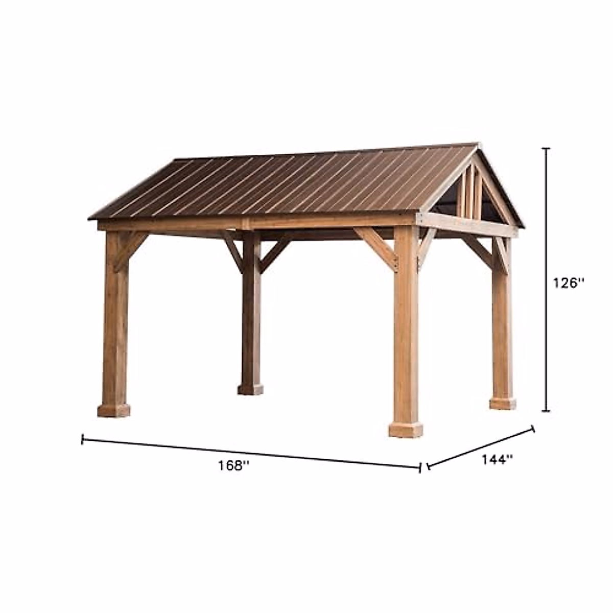 Coen L-GZ1171PWD-B Hudson Cedar Wood Pavilion with Hardtop, Gazebo, 14'x12', Natural/Brown