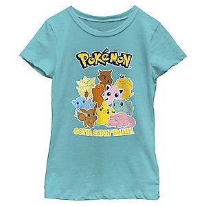 Pokemon Poke Mang Girls Short Sleeve Tee Shirt Tahiti Blue