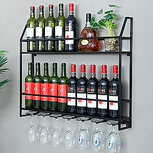 Industrial Wine Rack 20 Bottles Wall Mount Wine Cabinet with 7 Glasses Hook Hanging Metal Wine Rack Goblet Shelf for Home Bar Restaurant 31.5’’x4.7’’x24.5’’