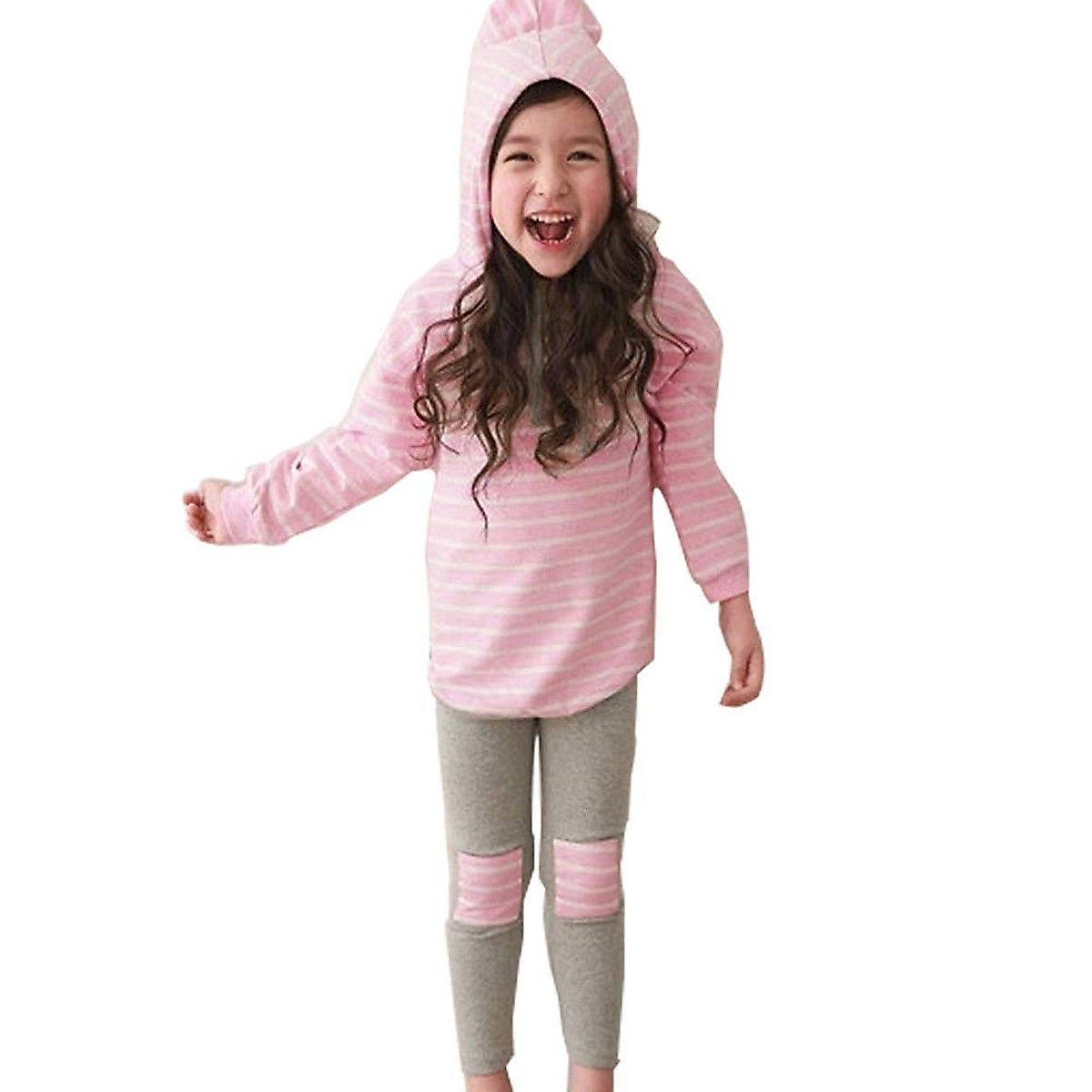 Ritatte Toddler Girl Fall Outfits Striped Hoodie Pants 2PCS Sweatsuit Set Kids Baby Winter Clothes Jogging Suits for 2-6Y (Pink, 110 (4T))