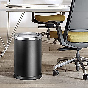 Black Bathroom Trash can with lids, Gold Trash can,Office Trash can,Garbage can with a lid for Bedroom,Living Room,Kitchen (Black with Silver Lid)