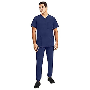 Healing Hands Mens Scrubs Top 3 Pocket Purple Label Jake 2331 V-Neck Scrub Tops for Men Navy L