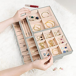 ProCase Jewelry Organizer Tray Drawer Inserts, Stackable Jewelry Drawer Dividers Container Necklace Display Trays Storage Box for Dresser Earring Rings Bracelet, Set of 5 - Grey