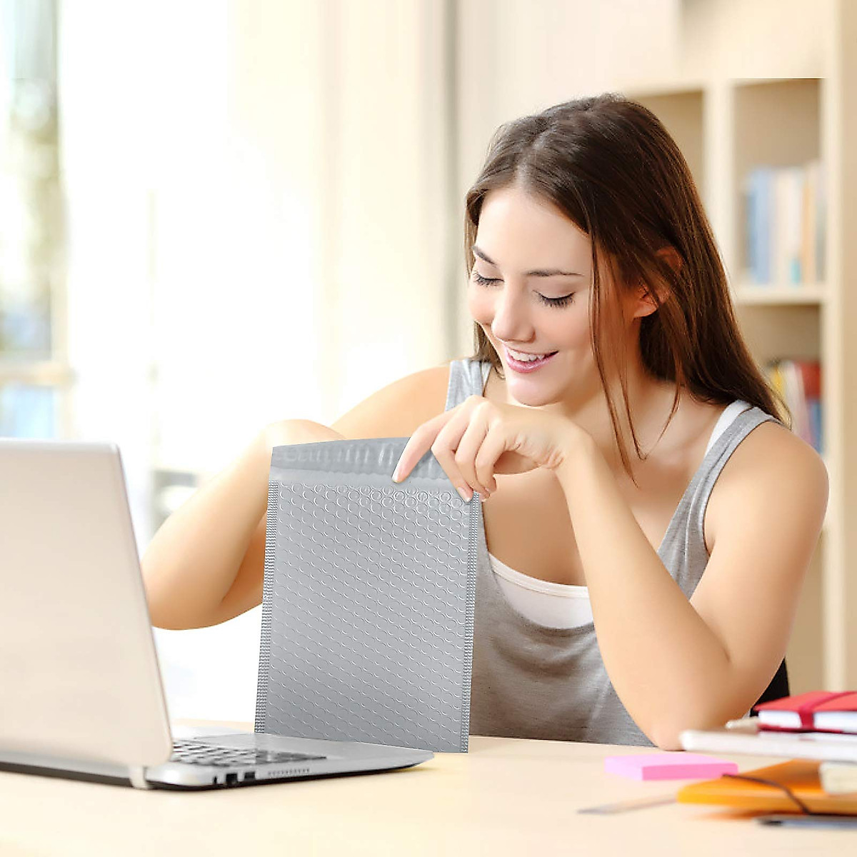 HBlife 50 Pcs Bubble Mailers, 6x10 Inches Self Seal Gray Poly Mailers, Padded Envelopes Shipping Bags Packaging for Small Business