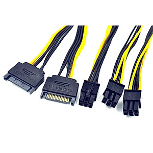 CHIBI 8-Inch SATA 15-Pin to 6-Pin PCI Express Card Power Adapter Cable (5 Pack)