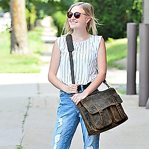 KomalC 18 Inch Leather briefcase Laptop Messenger Bags for Men and Women Best Office School College Satchel Bag (Messenger Bag)