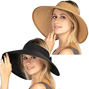 Sun Visor Hats Summer Wide Brim Straw Hat Clip on Beach Adjustable Large Brim Cap Golf Hat for Women…