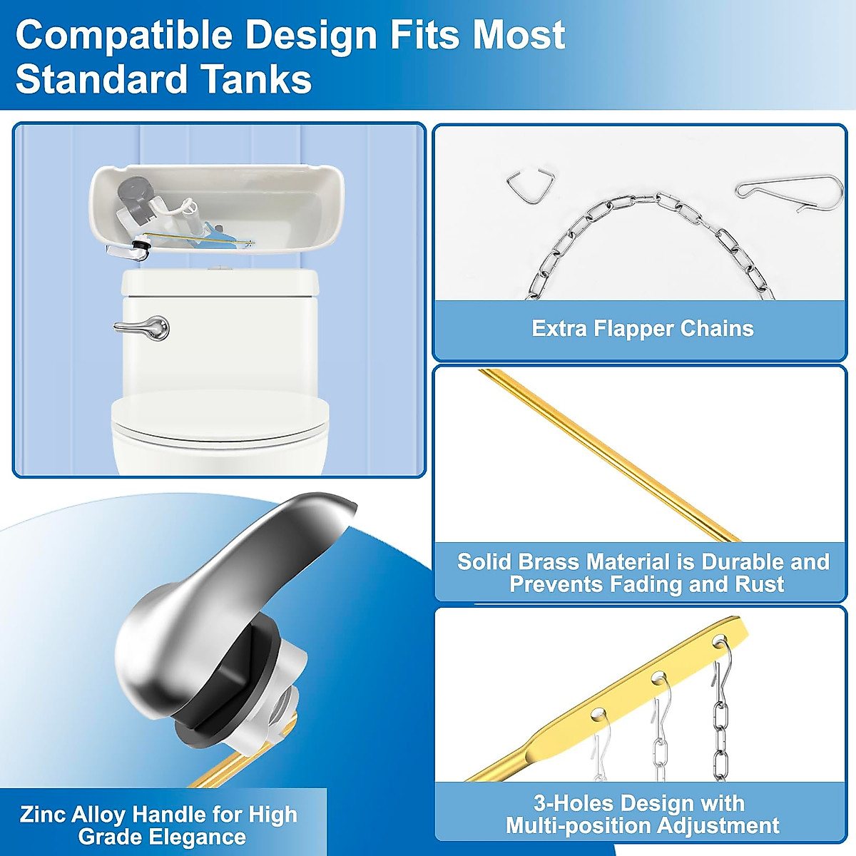 Xlajiao Toilet Handle Replacement Kit, Front Universal Toilet Flush Handle, Zinc Alloy Toilet Handle Lever with H2 Brass Arm, Compatible with American Standard/Mansfield Toilet