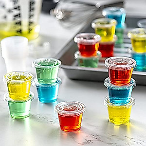 Pantry Value [200 Sets - 1 oz.] Cups with Lids, Small Plastic Condiment Containers for Sauce, Salad Dressings, Ramekins, & Portion Control