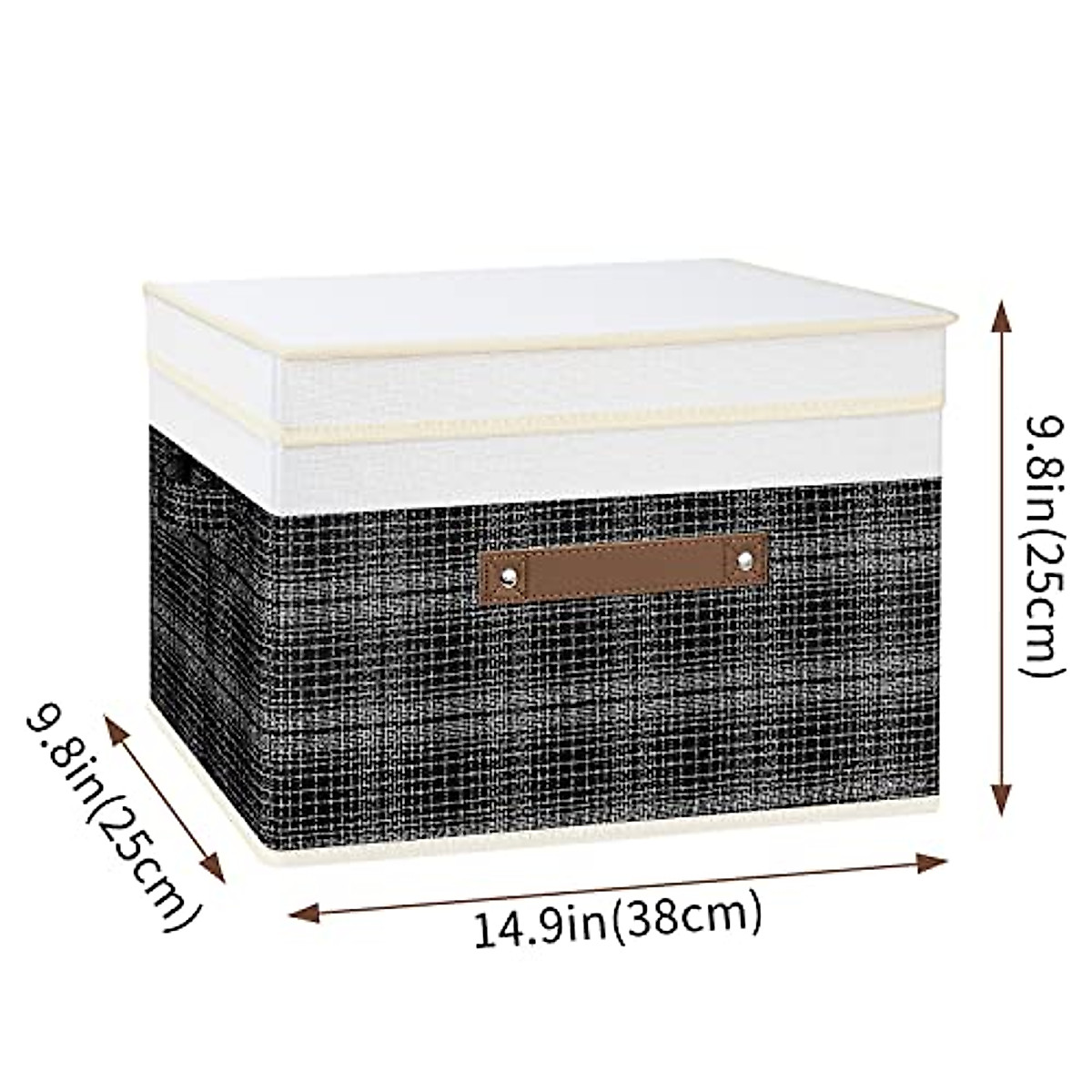 TYEERS Collapsible Storage Bins with Lids, Patchwork Design, Washable, Fabric Decorative Storage Boxes for Organizing, 14.9x9.8x9.8 inches, 3 Pack, Black