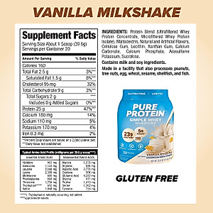 Pure Protein Powder, Natural Whey, High Protein, Low Sugar, Gluten Free, French Vanilla, 1.6 lbs