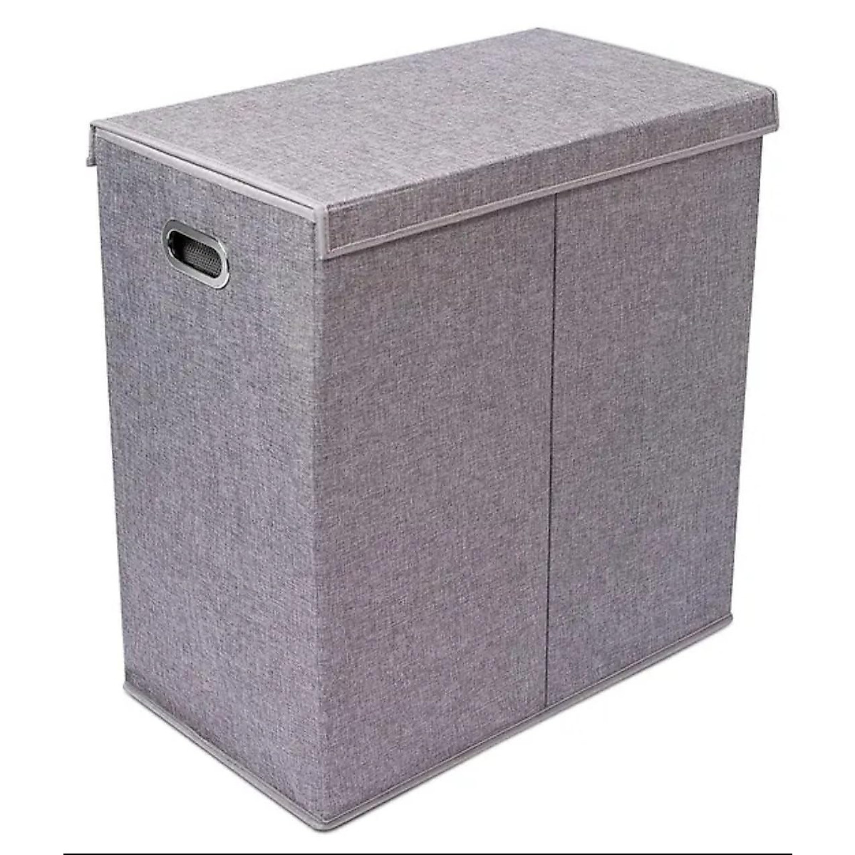 Double Laundry Hamper with Removable Lid and Two Removable Mesh Bags with Sturdy Construction in Elegant Gray Linen