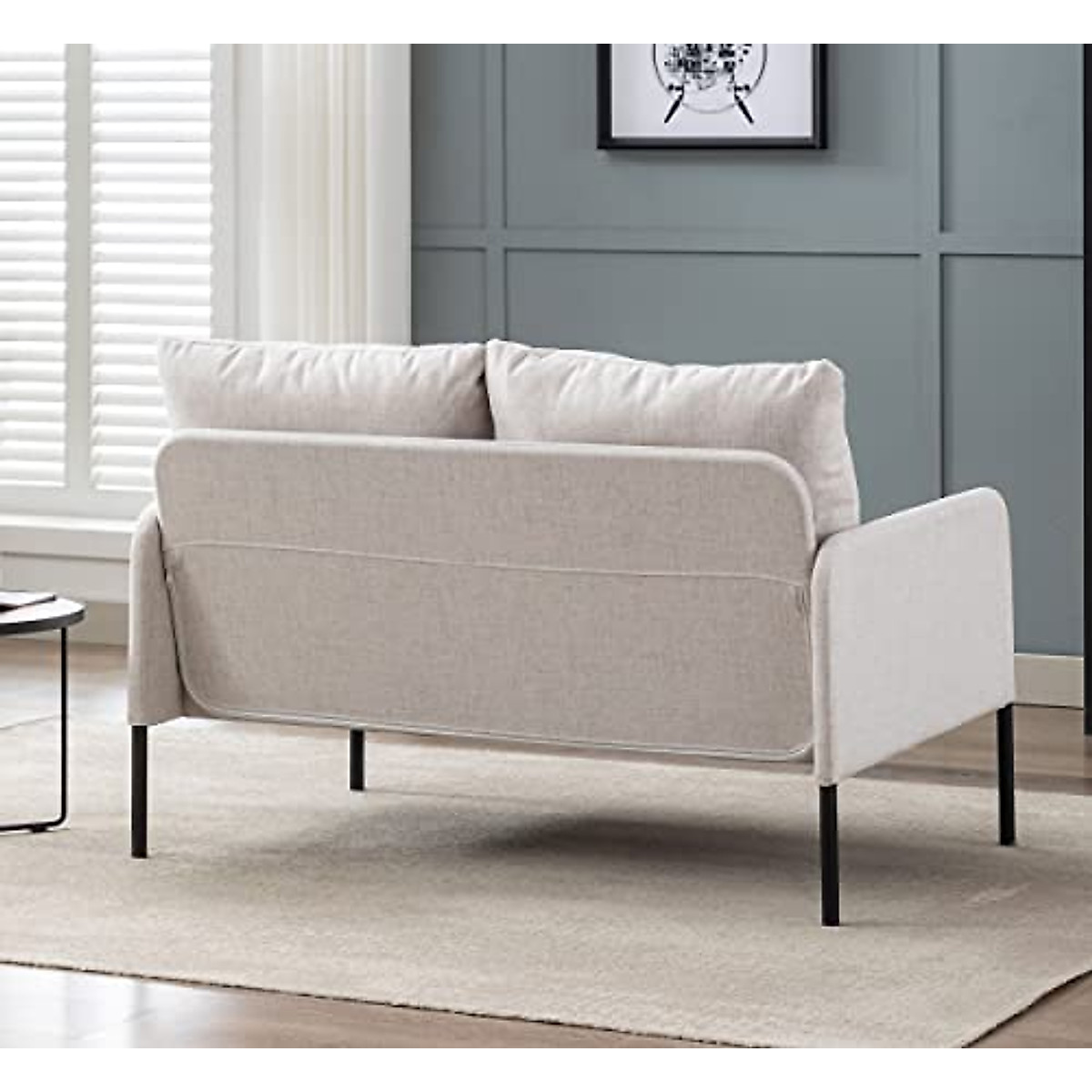 DM Furniture 47.5-Inch Small Loveseat Upholstered 2 Seater Love Seats Linen Sofa Couch for Bedroom Living Room, 500 Pounds Weight Capacity, Beige