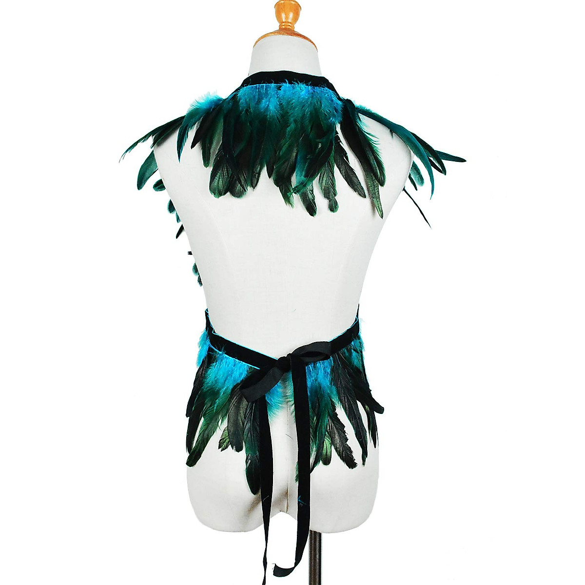 L'VOW Feather Boa Ribbon Punk Gothic Shawl Crow Witch Costume for Halloween(Acid blue)