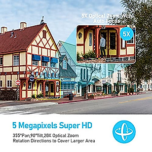 YoLuKe 5MP PTZ WiFi Camera Outdoor,5X Optical Zoom Security Outdoor Dome Camera with Ceiling/Night Vision/128G SD Card Slot/Human Detection/IP66 Waterproof…