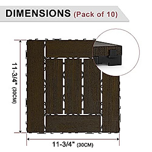 VANCASTLE 9PCS Wood Interlocking Deck Tiles 11.8"x11.8", Patio Flooring Outdoor Waterproof All Weather Use, Wood Flooring for Patio Garden Poolside Front/Back Yard, Espresso-Checked