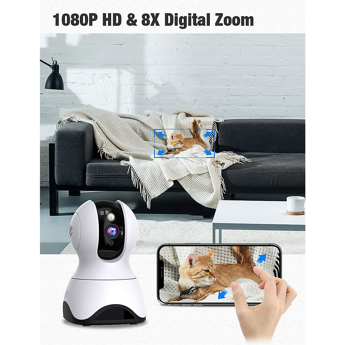 eazieplus Pet Camera, Indoor Security Cam with 2-Way Talk Remote Live View, 2.4GHz WiFi,1080P Night Vision, Motion/Sound Detection, Compatible with Alexa for Home Baby Elder Surveillance