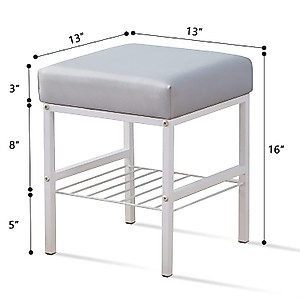 Cpintltr Vanity Stool Foot Stools Faux Leather Ottoman Stool Square Ottoman Bench Modern Dressing Stool Small Stool Side Table Footstool with Metal Leg Vanity Stool for Bathroom Living Room Silver-