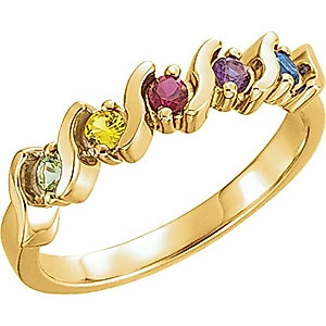 GNGJewel Family Mothers Ring 2 to 5 Birthstones 10k White,Yellow or Rose Gold FREE ENGRAVING