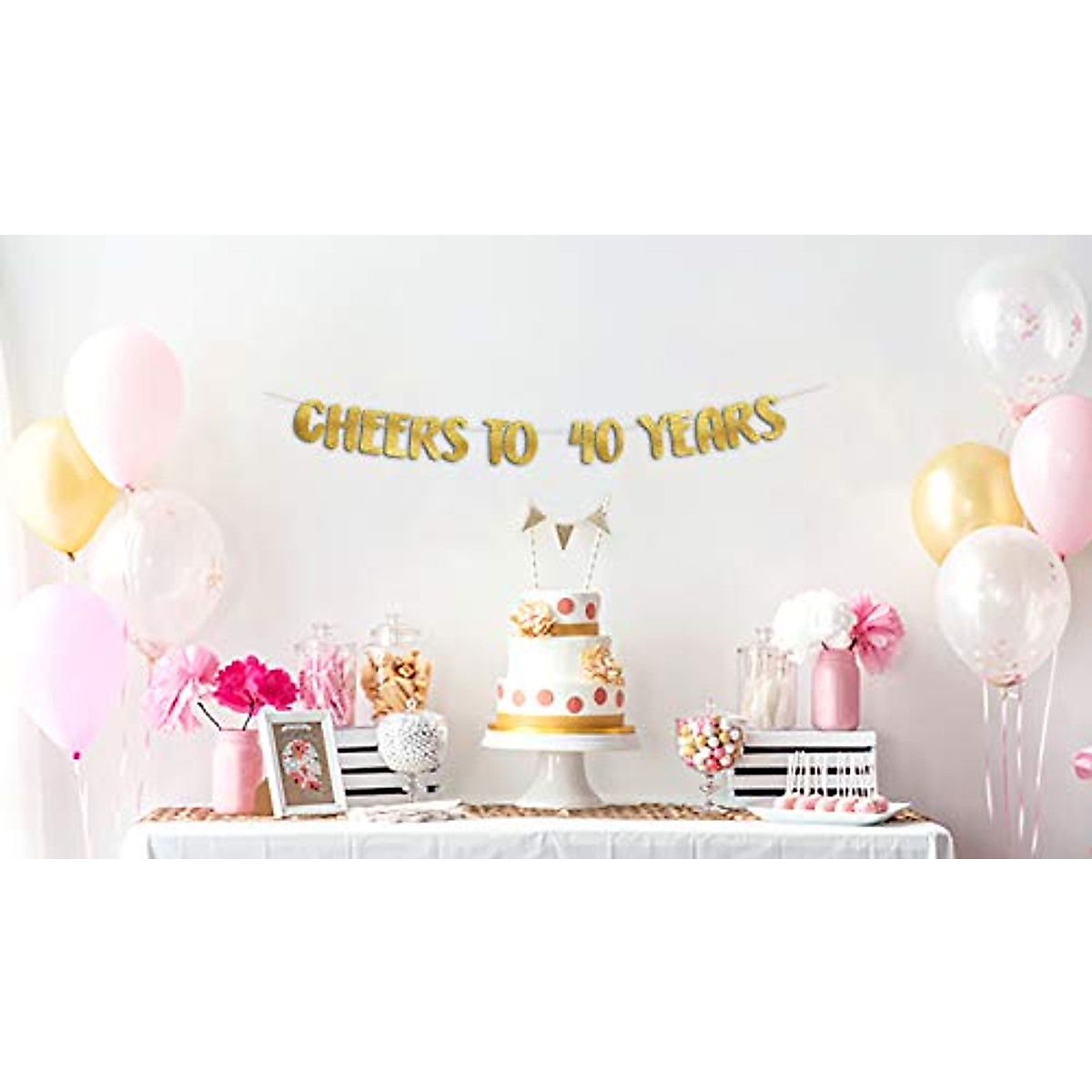 Cheers to 40 Years Gold Glitter Banner - 40th Anniversary and Birthday Party Decorations