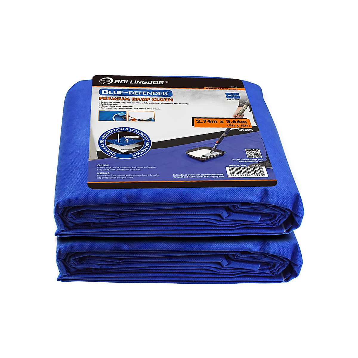 ROLLINGDOG Paint Drop Cloth - Heavy Duty and Reusable Paint Drop Cloth for Painting,Furniture & Floor Protection(Size 9 x 12 Ft - Pack of 2)