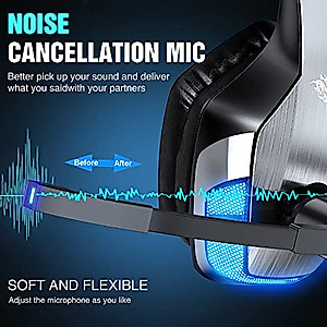 BENGOO V-4 Gaming Headset for Xbox One, PS4, PC, Controller, Noise Cancelling Over Ear Headphones with Mic, LED Light Bass Surround Soft Memory Earmuffs for PS2 Mac Sega Dreamcast PS5 Games