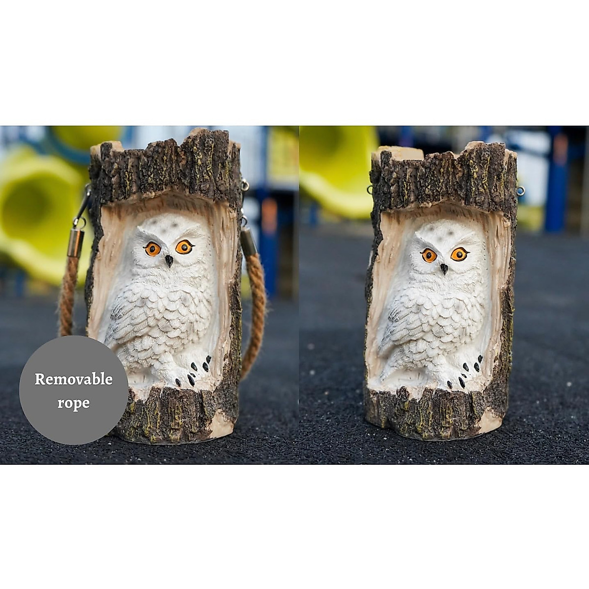 The Roo - White Owl Solar Powered Figurine - Outdoor Garden Decor - Backyard Waterproof Animal Garden Statue - Hanging Owl Solar Powered Light for Outside - Patio, Yard, and Lawn