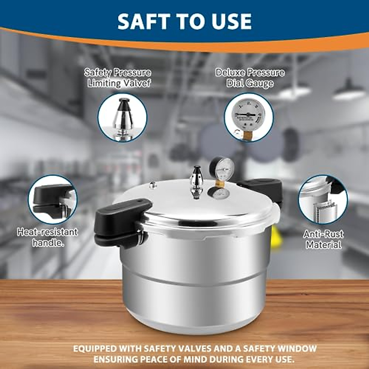 BreeRainz 19 Quart Pressure Cooker,Induction Compatible Aluminum Pressure Canner w/Pressure Gauge and Cooking Rack for Family or Commercial Use