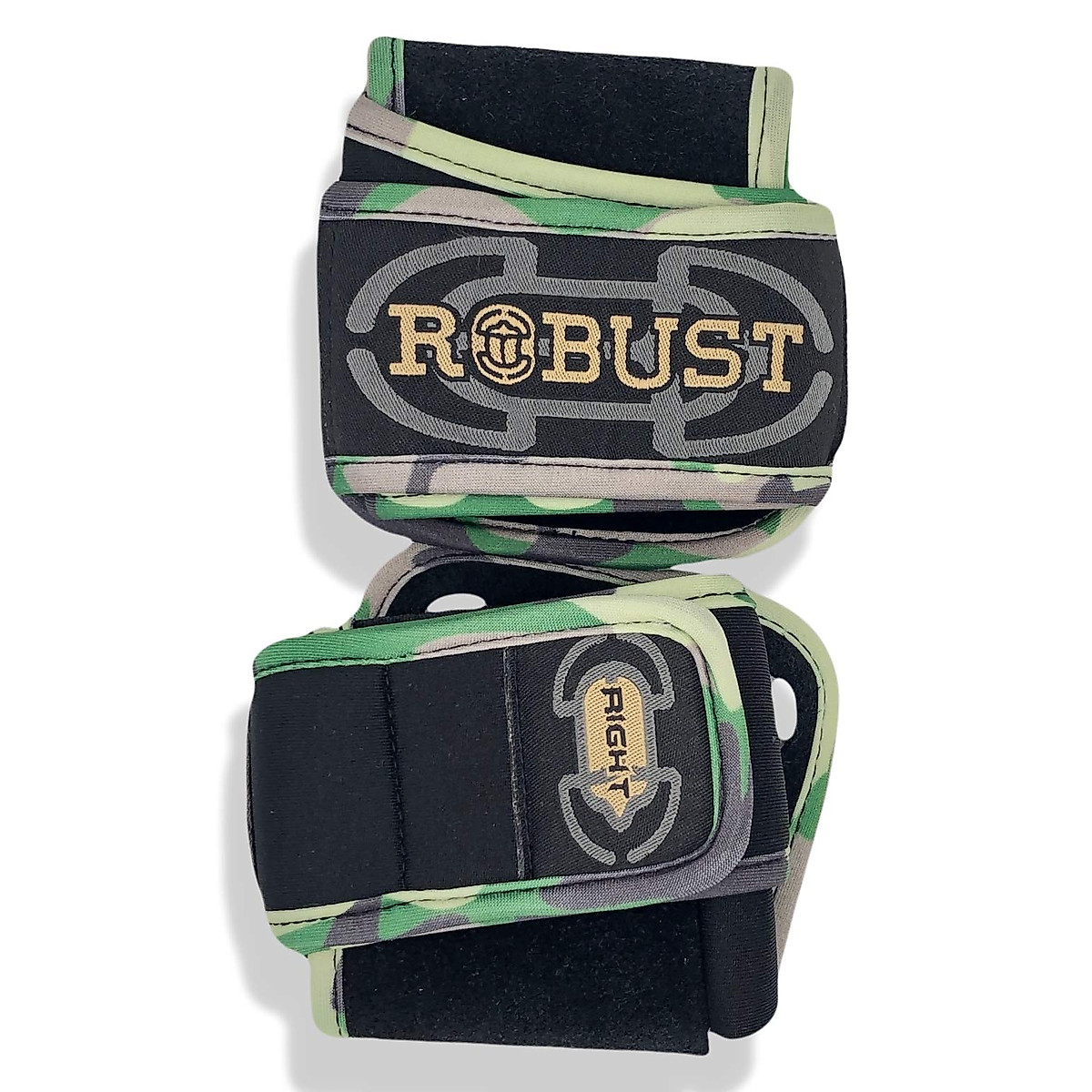 ROBUST FITNESS Genuine Leather Hand Grips for Gymnastics & Cross-Training, Pull-ups, Weightlifting, WODs with Neoprene Wrist warps. Palm Shield from Rips & Blisters. (Camouflage, Medium)