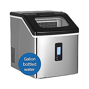 Ice Maker Machine with Automatic Enter Water for Countertop, 24 Square Ice Cubes Ready in 15 Mins, 40 lbs Per Day, Portable Stainless Steel Ice Maker with Ice Scoop and Basket…