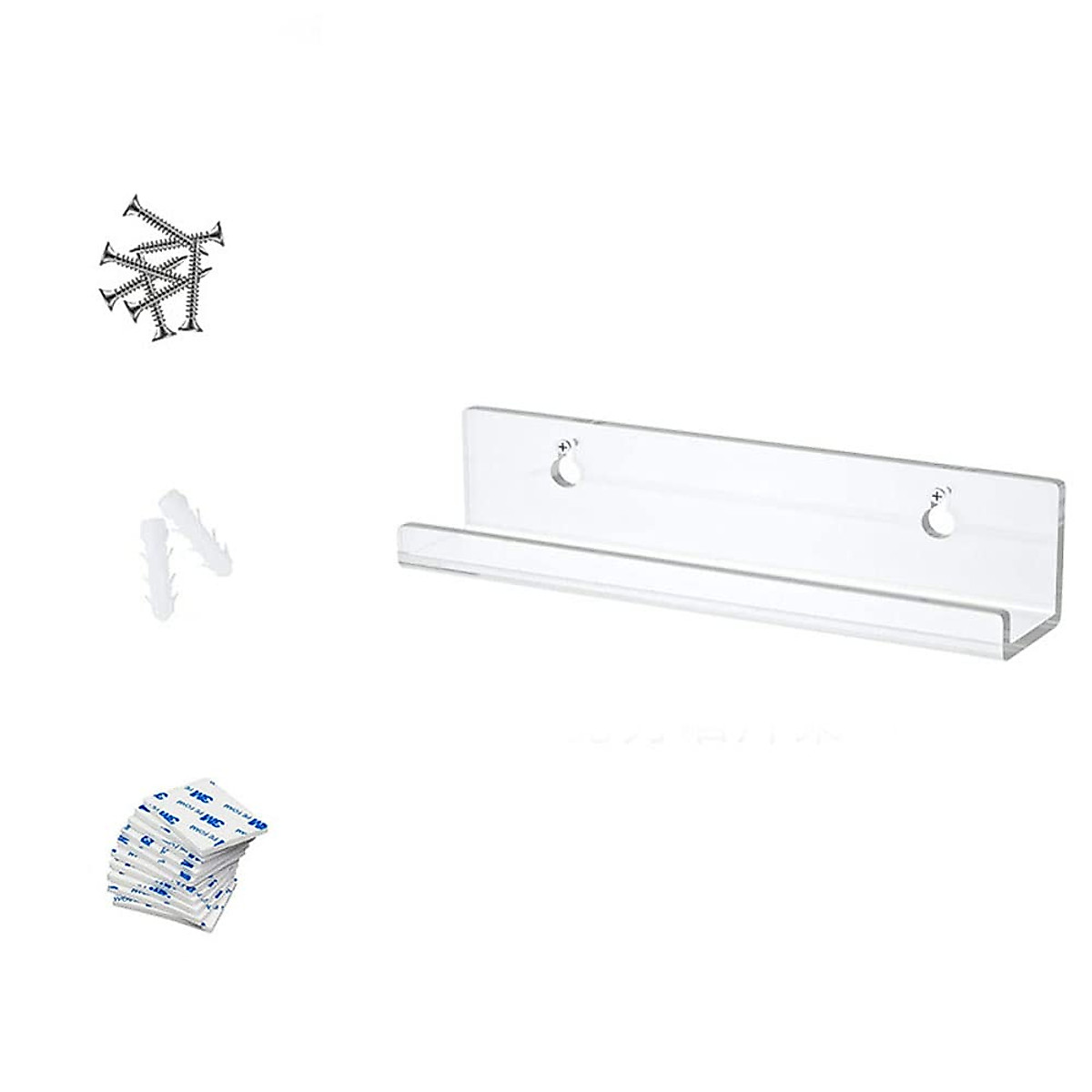 esowemsn A Set of Clear Acrylic Shelves Wall Mounted Floating Display Shelves with Screws Clear Invisible Bookshelves Best for Record Storage,Picture Display,Magazine,Book,Files Organizer