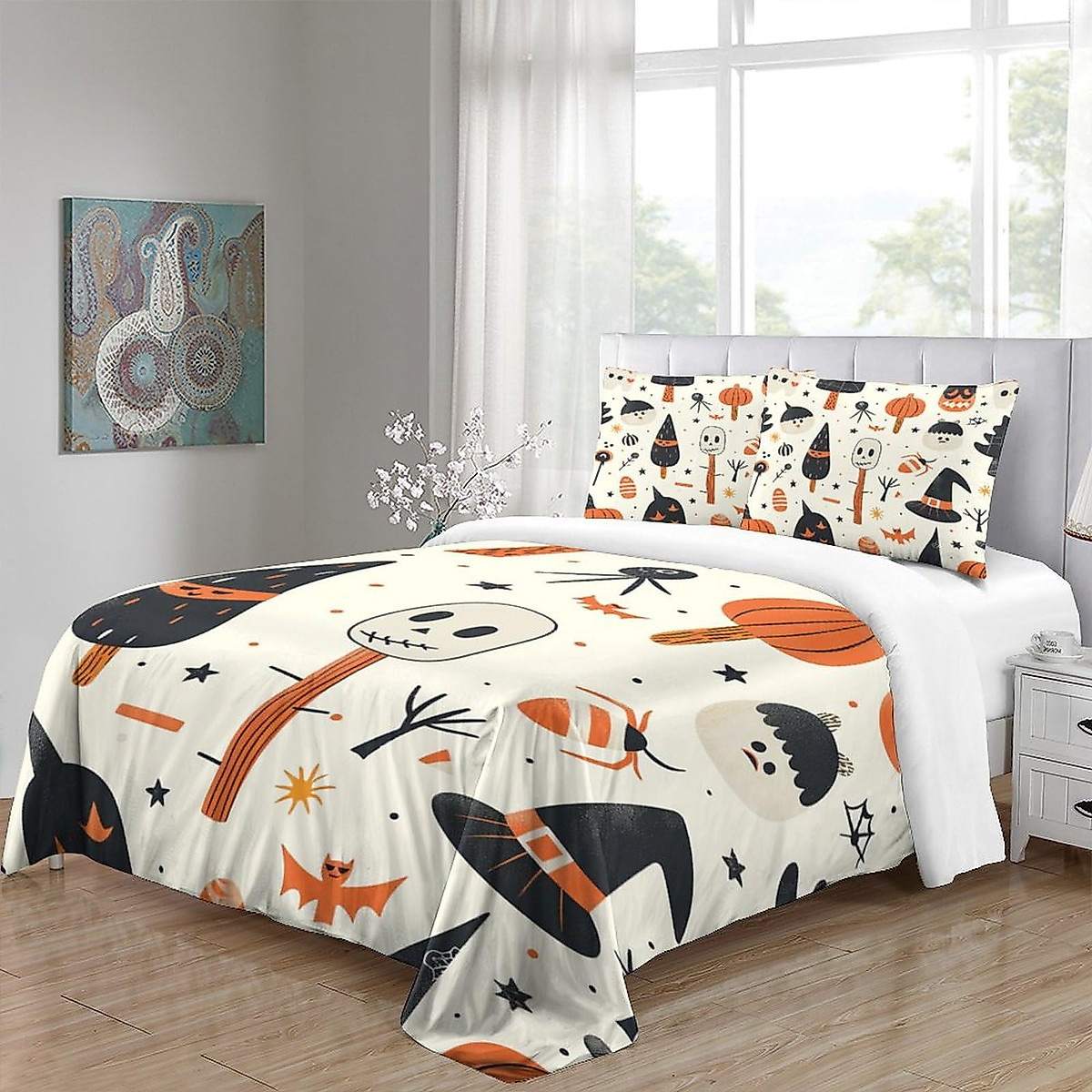 ERGTT Ghost Duvet Cover for Boys Girls Comforter Covers Quilt Cover 3D Print Halloween Style with Pillow Cases Soft Microfiber Bedding Set with Zipper Closure 3 Pieces Twin（173x218cm）