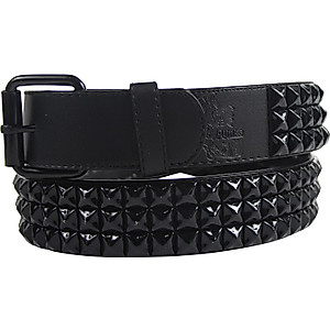 BodyPUNKS Black 3 Row Pyramid Studded Leather Belt W/Black Studs, Medium (Waist 29-33)