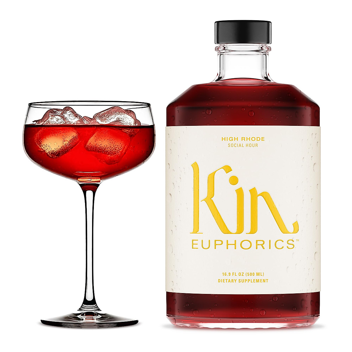 Kin Euphorics High Rhode Non-Alcoholic Aperitif | Elevate Your Social Hour | Adaptogens, Nootropics & Botanicals | Rhodiola Rosea, 5-HTP, GABA | Citrus, Bitters & Spices | 16.9 fl oz